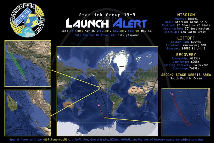 Starlink Fl261 Group 15-5 (V2 Mini L174) x26 – Falcon 9 (B1093.2) – Vandenberg SLC-4E – 16.05. ...